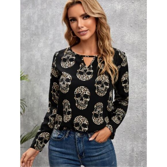 SHEIN | Tops | Shein All Over Animal Print Skull Long Sleeve Top Size L ...